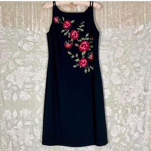 CDC | Dresses | Cdc Black And Rose Red Embroidered Cocktail Dress Nwot ...